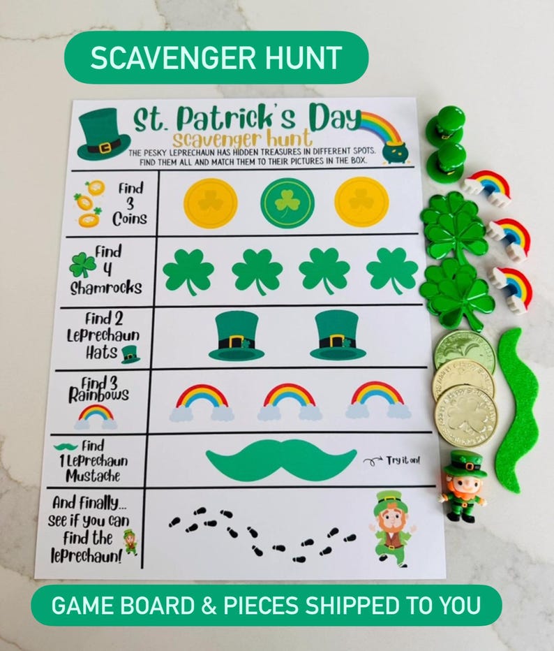 St. Patrick's Day Preschool Scavenger Hunt: Game Board and Pieces ...