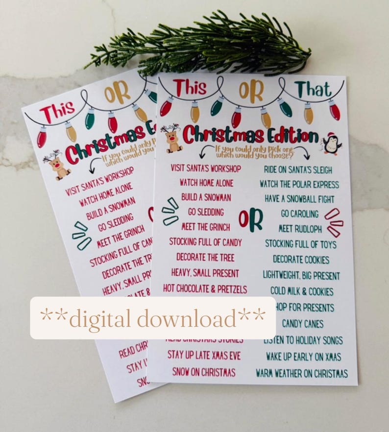 Christmas This or That Game for Kids, Classroom Christmas Activity ...