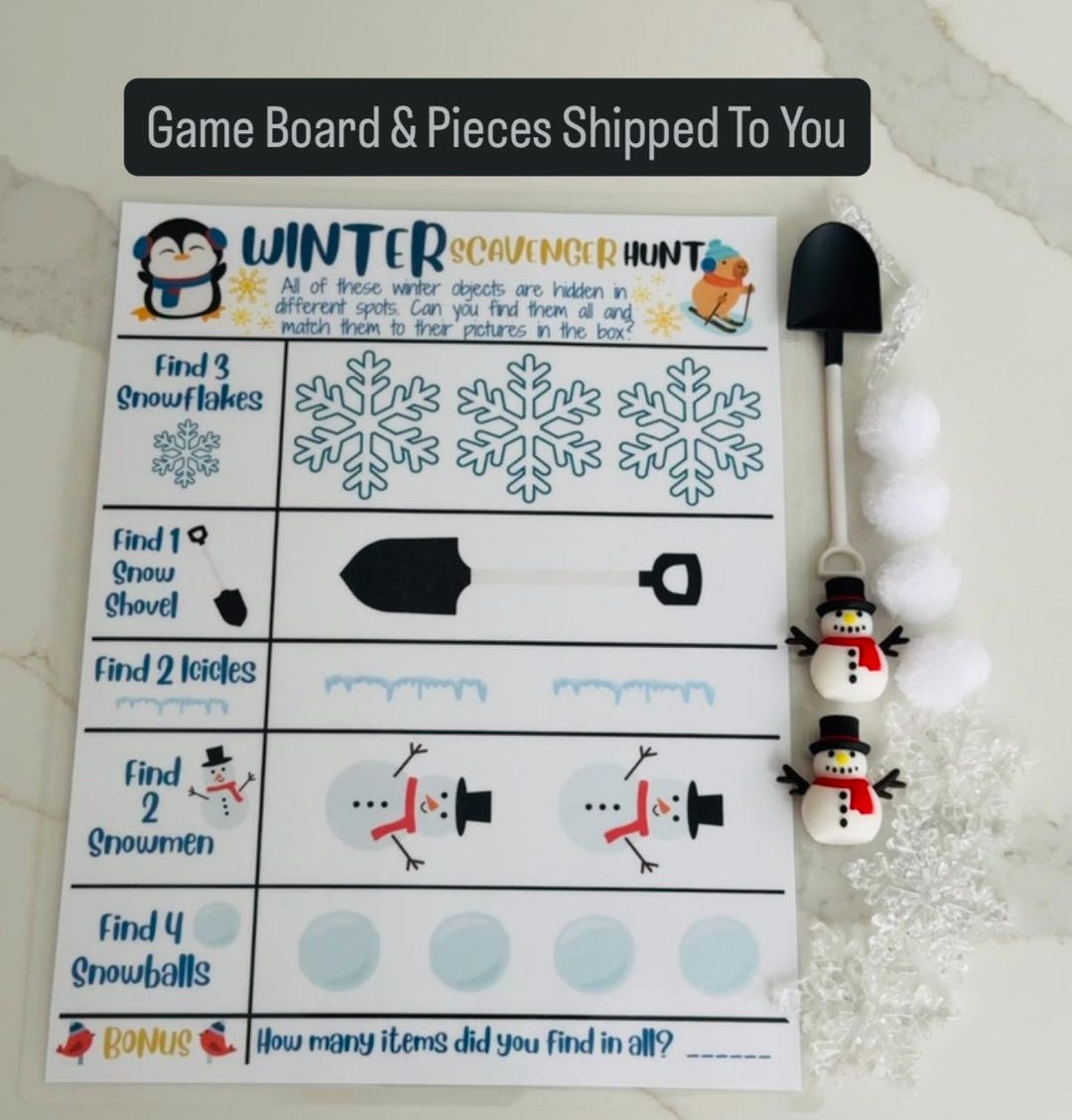 Winter Scavenger Hunt for Preschoolers: Game Board and 12 Pieces ...