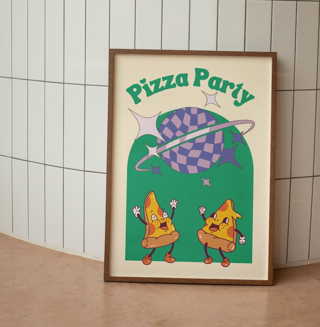 Cartoon Pizza Print Printable Pizza Party Wall Art Download - Etsy ...