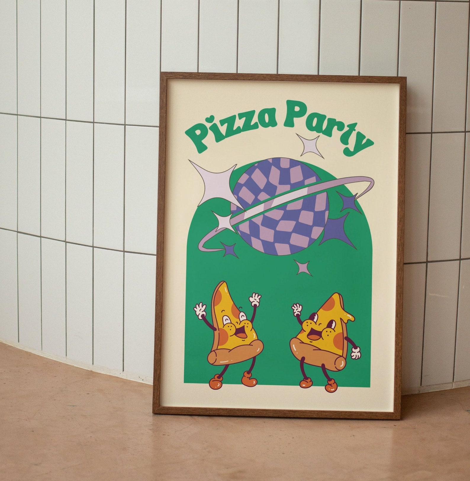 Cartoon Pizza Print, Printable Pizza Party Wall Art Download, Retro ...