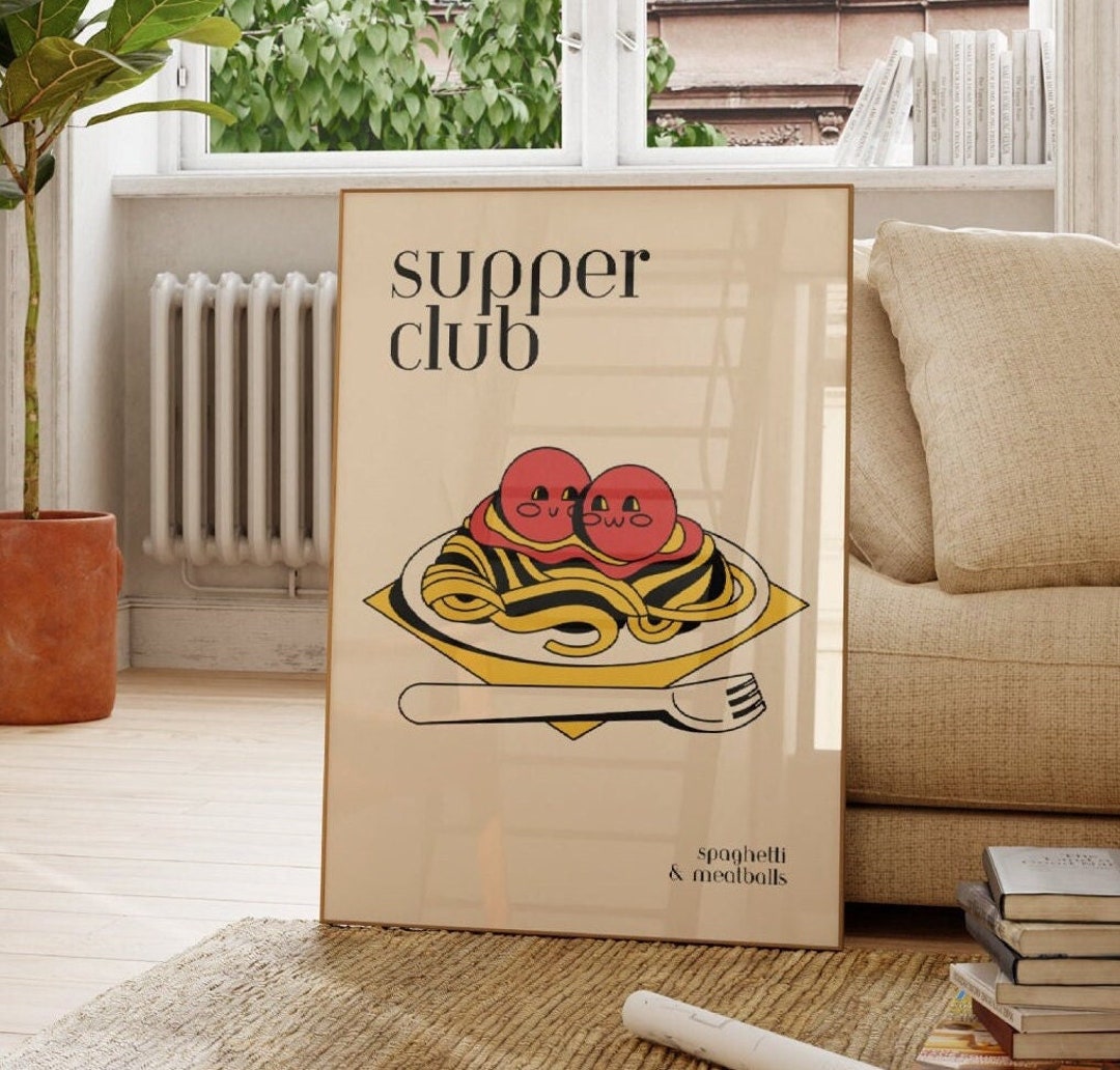 Retro Spaghetti Poster, Indie Room Decor, Italian Wall Art Restaurant ...