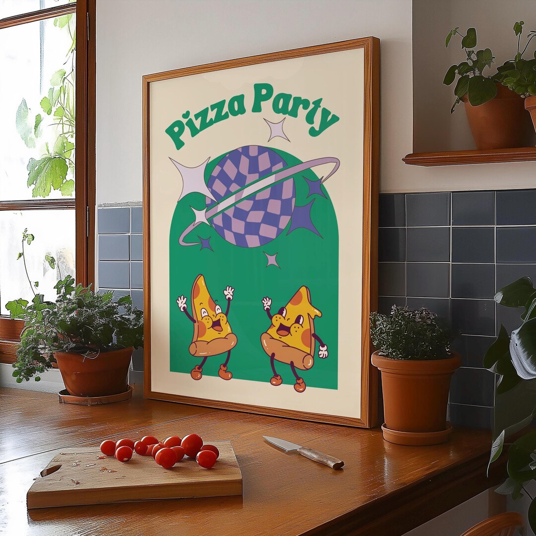 Poster Retro Cartoon Funny Kids Pizza Art Maximalist Bold Statement ...