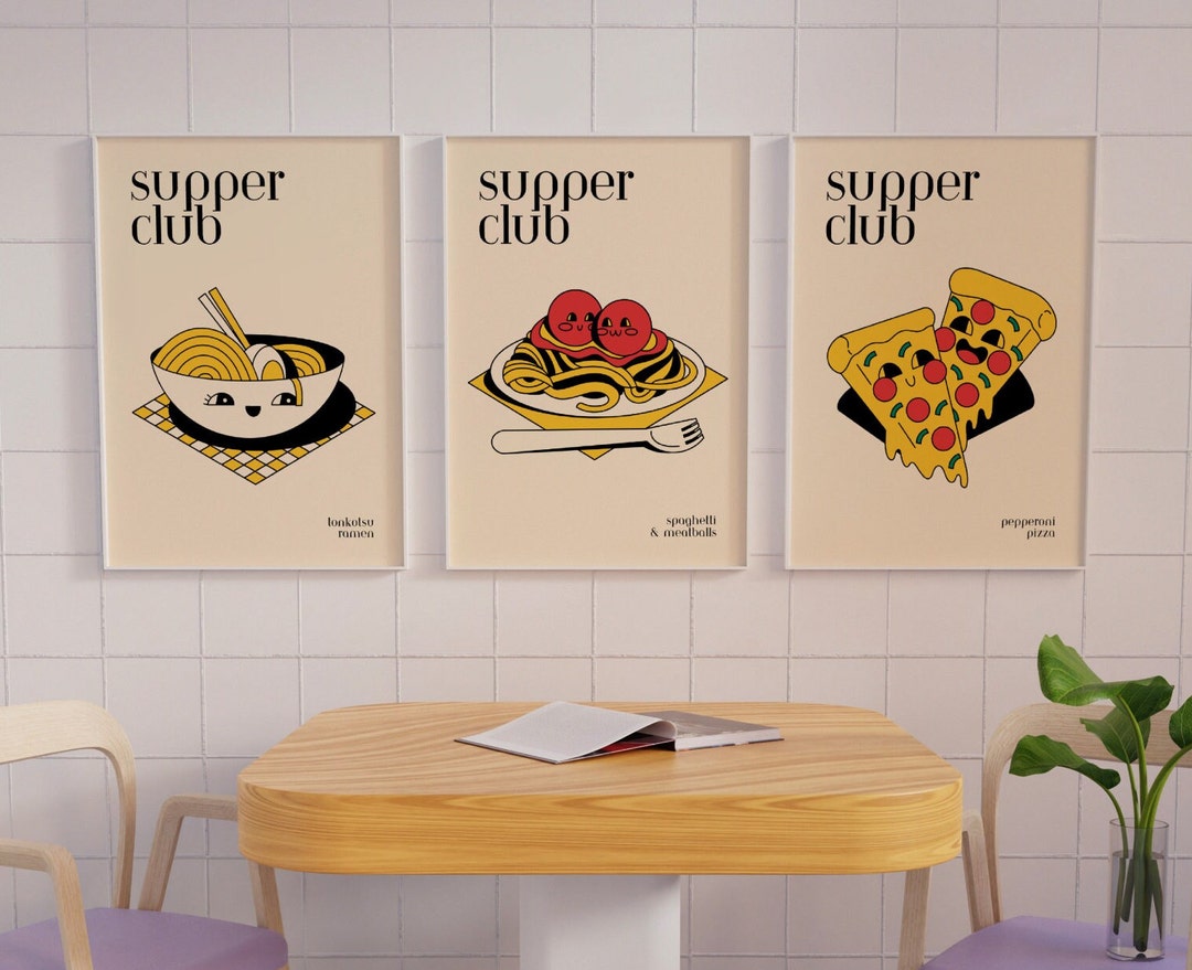 Cute Retro Dinner Set of 3 Prints, Bed and Breakfast Kitchen Decor ...