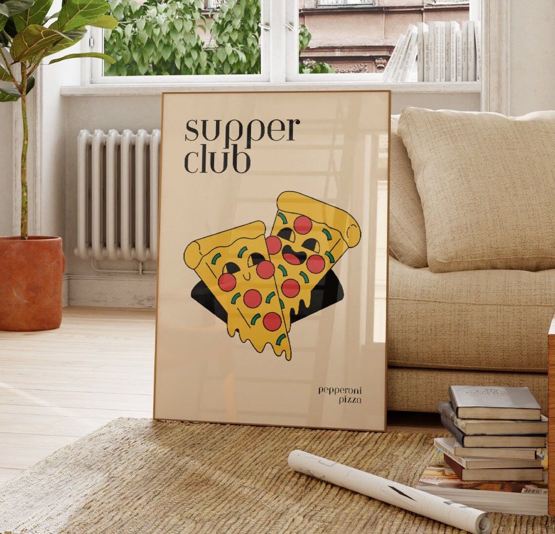 Cartoon Pizza Print, Printable Pizza Party Wall Art Download, Retro ...