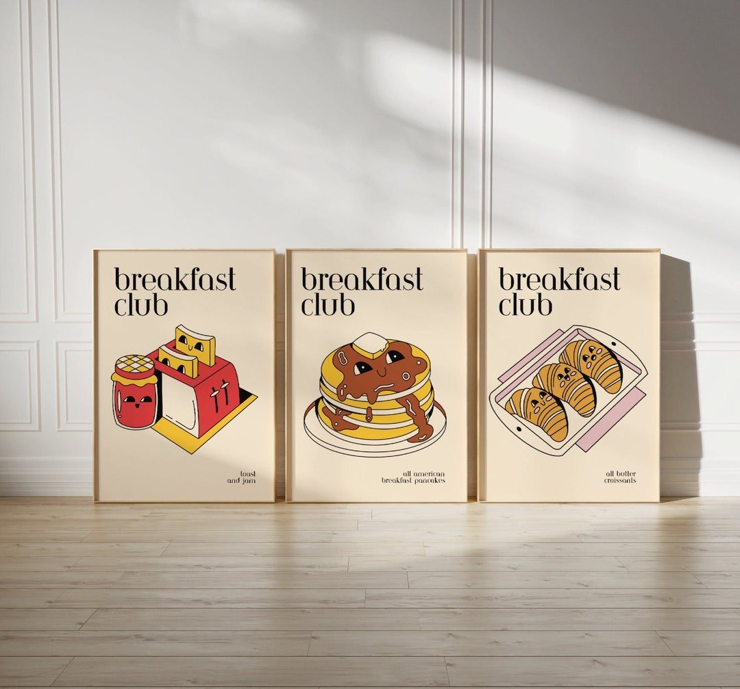 Cute Retro Breakfast Set of 3 Prints, Bed and Breakfast Kitchen Decor ...