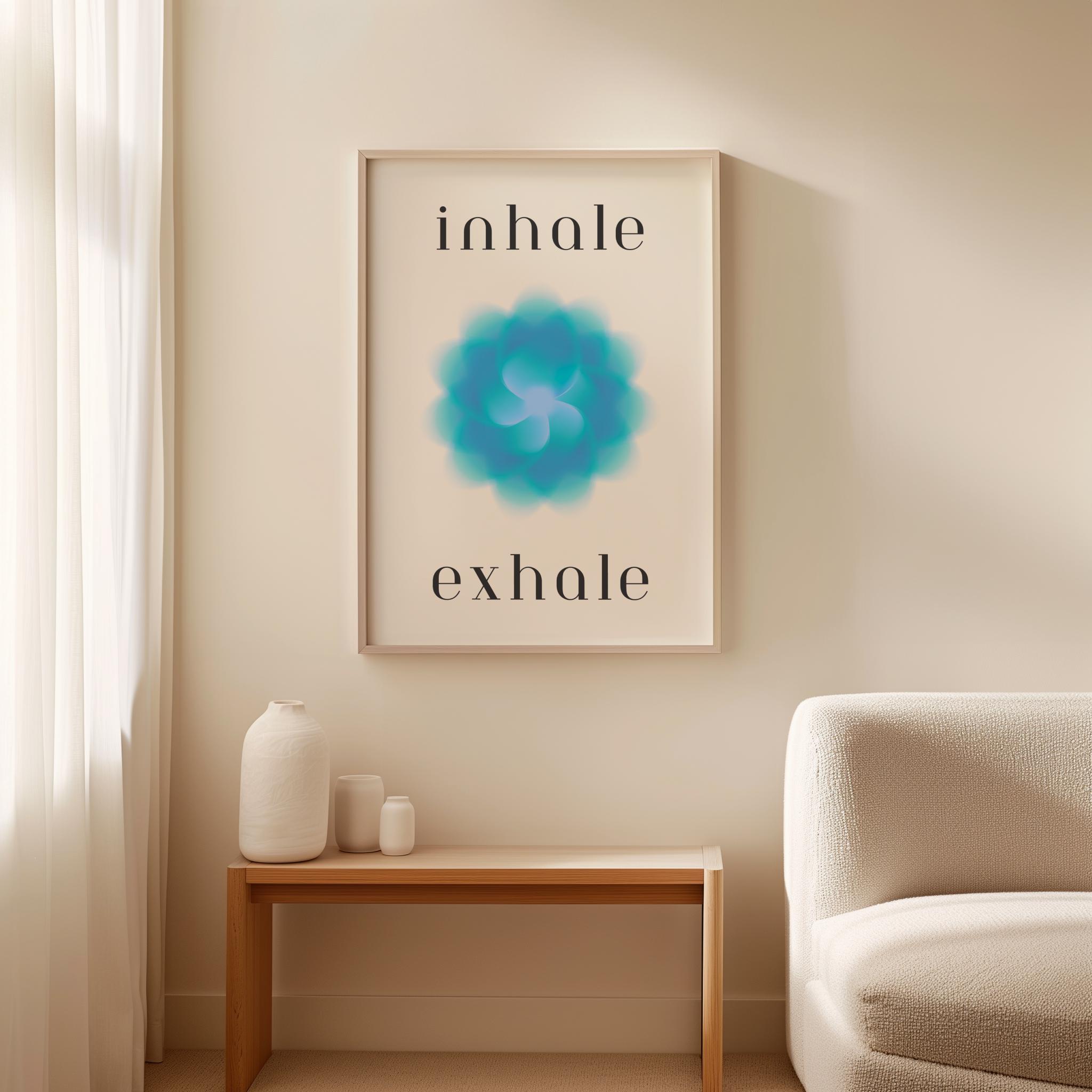 Inhale Exhale Poster, Calming Yoga Wall Art for Anxiety Relief, Breathe ...