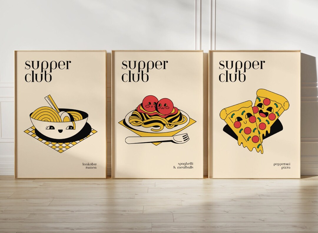Cute Retro Dinner Set of 3 Prints, Bed and Breakfast Kitchen Decor ...