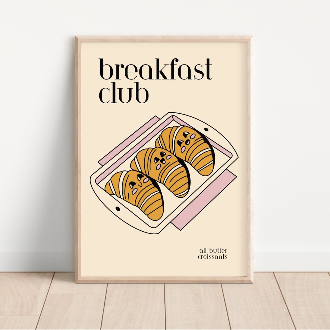 Cute Retro Croissant Poster, Bed and Breakfast Kitchen Decor, Cartoon ...