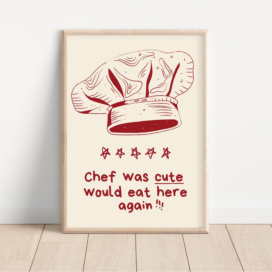 Chef's Hat Foodie Art, Funny Print, Kitchen Wall Art, Sketch ...