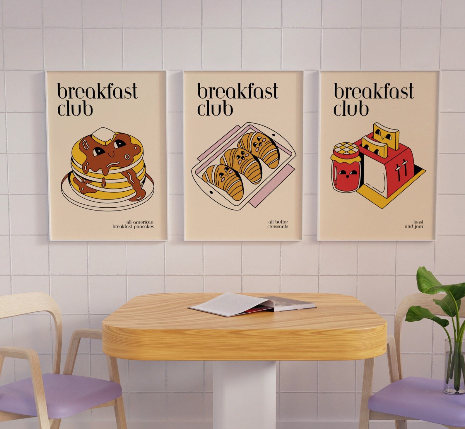 Cute Retro Breakfast Set of 3 Prints, Bed and Breakfast Kitchen Decor ...