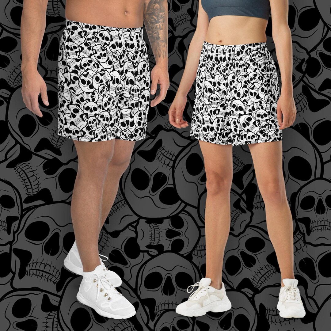 Skulls Shorts - Unisex Recycled Athletic Shorts With All-over Black and ...