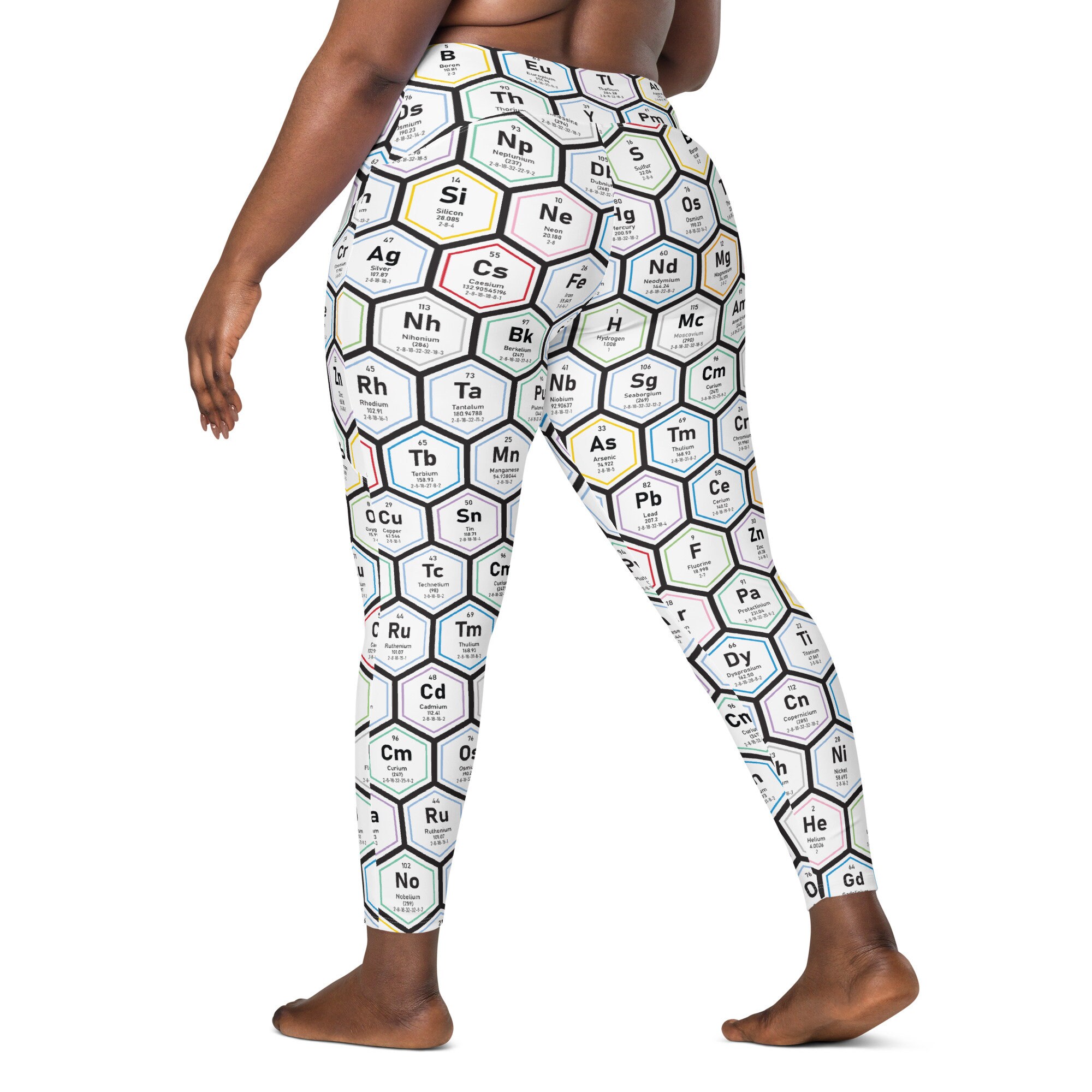 Periodic Table Recycled Leggings With Pockets Chemical Element Chart Print Leggings Sizes 2XS ...