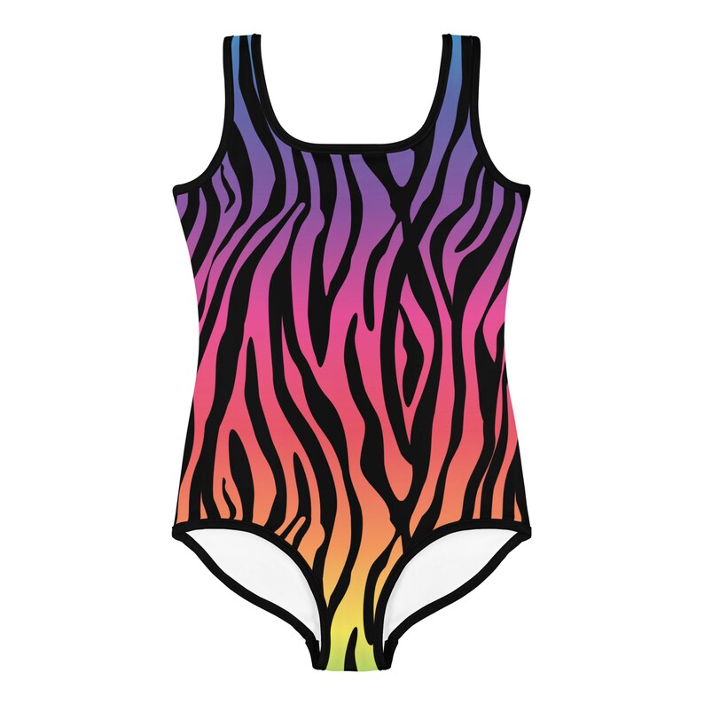 Rainbow Zebra Girls Swimsuit One-piece Kids Multicolor Bathing Suit ...