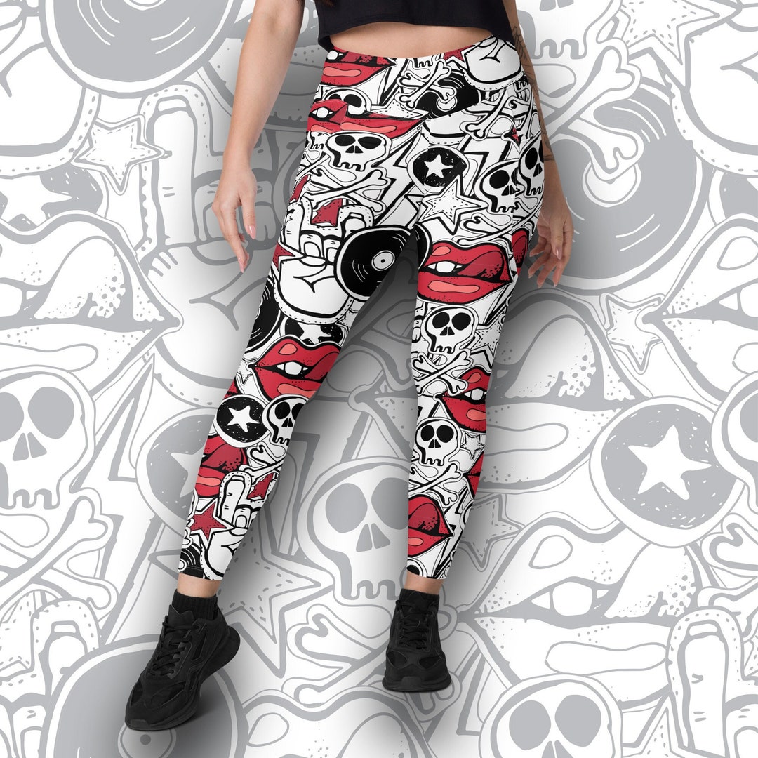 Punk Rock Recycled Leggings With Pockets - All-over Punk Rock Pattern ...