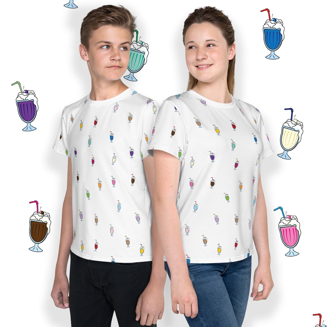 Milkshake T-shirt Teen Crew Neck T-shirt Youth Unisex Tee With All-over ...