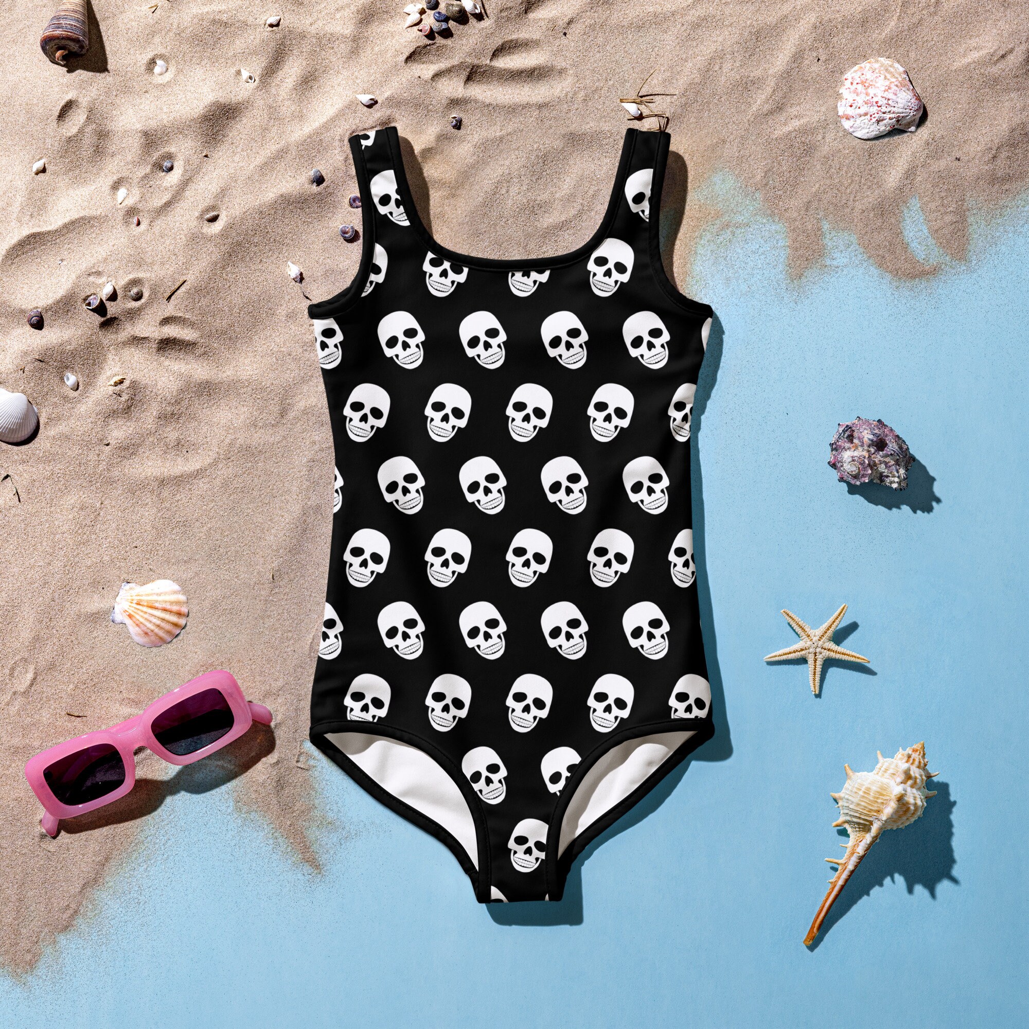 Skeleton Shimmy Girls Swimsuit One-piece Kids Black Bathing Suit With ...