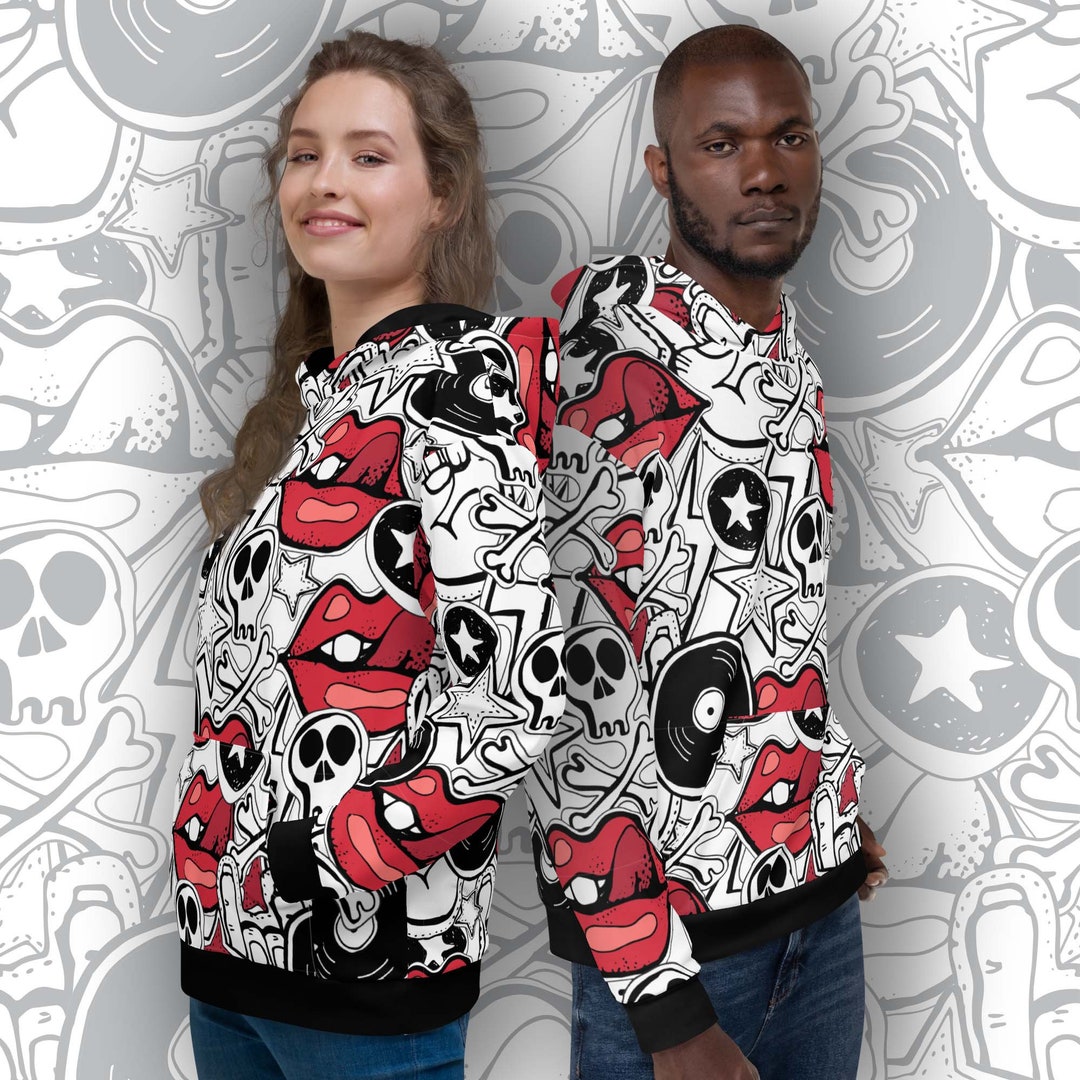 Punk Rock Hoodie - Unisex Recycled Hoodie With All-over Punk Rock ...