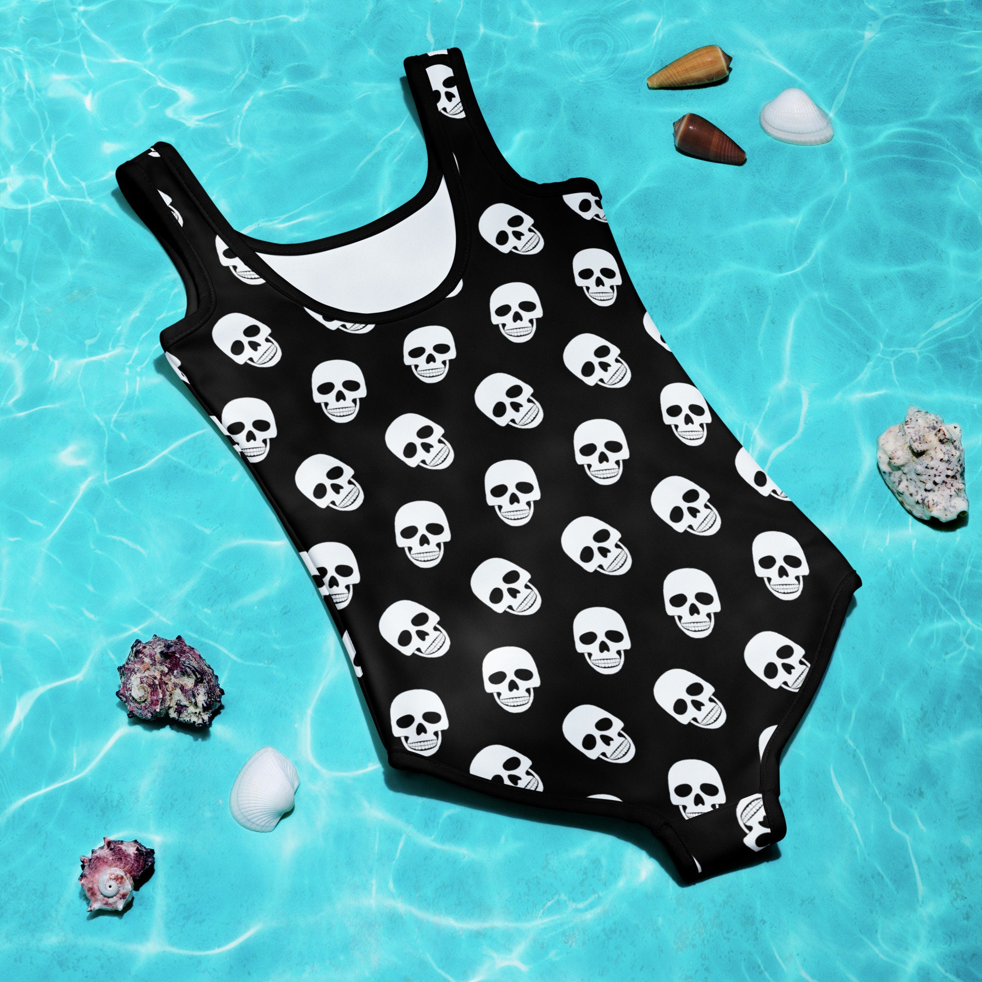 Skeleton Shimmy Girls Swimsuit One-piece Kids Black Bathing Suit With ...