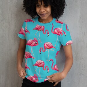 Flamingo Shirt - Women's Crew Neck Tee With All-over Tropical Pink ...