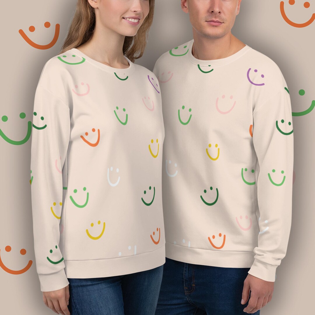 Smiley Sweater Unisex Recycled Sweatshirt With All-over Hand-drawn ...