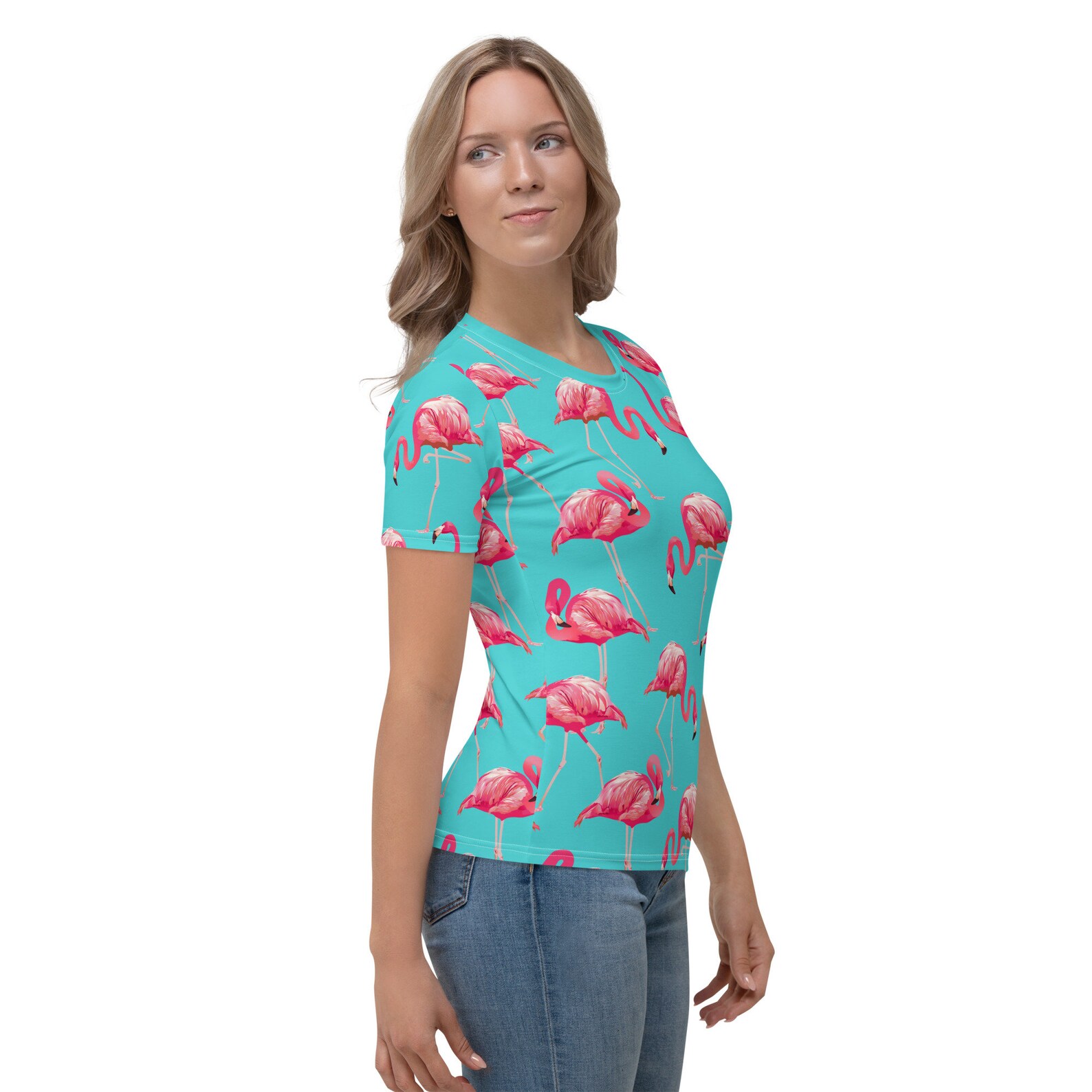 Flamingo Shirt - Women's Crew Neck Tee With All-over Tropical Pink ...