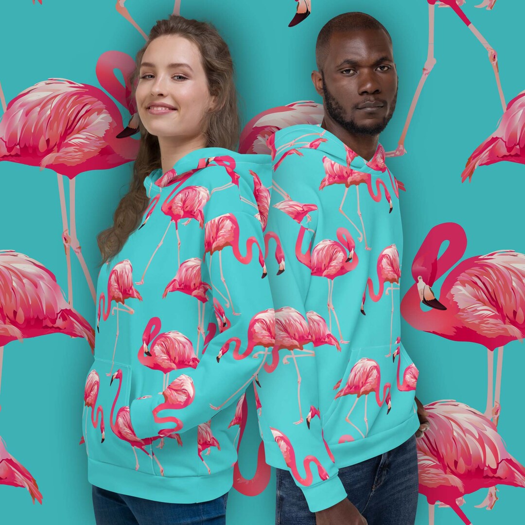 Flamingo Hoodie - Unisex Recycled Hoodie With All-over Tropical Pink ...