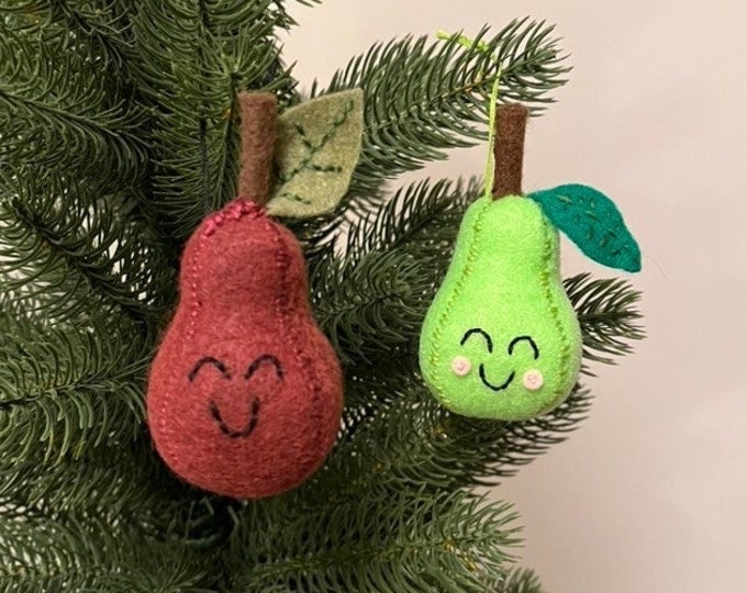Golden Beaded Pear Ornament, Chunky Beaded Pear Ornament, Pear Ornament ...