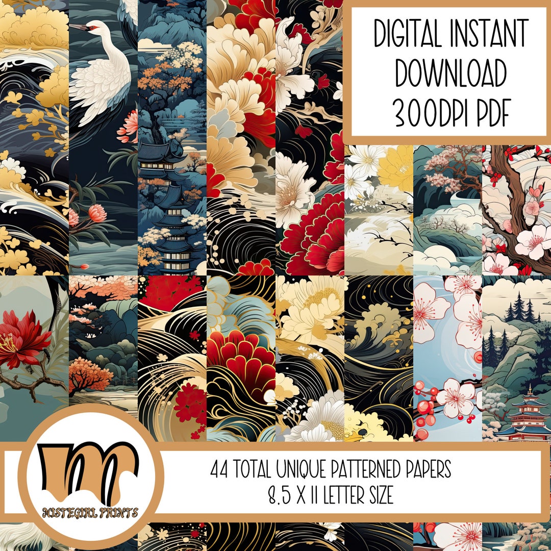 Japanese Inspired Pattern Papers, Digital Paper, Japanese Pattern ...