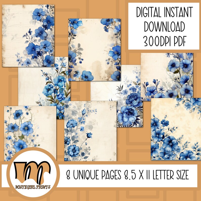Junk Journal, Shabby, Blue, Papers, Collage Sheets, Vintage, Blue ...