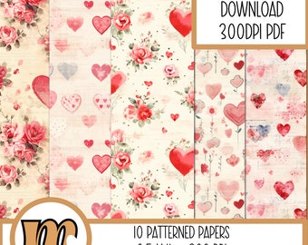 Watercolor Rainbow Hearts Pattern Papers, Digital Paper, Scrapbooking ...