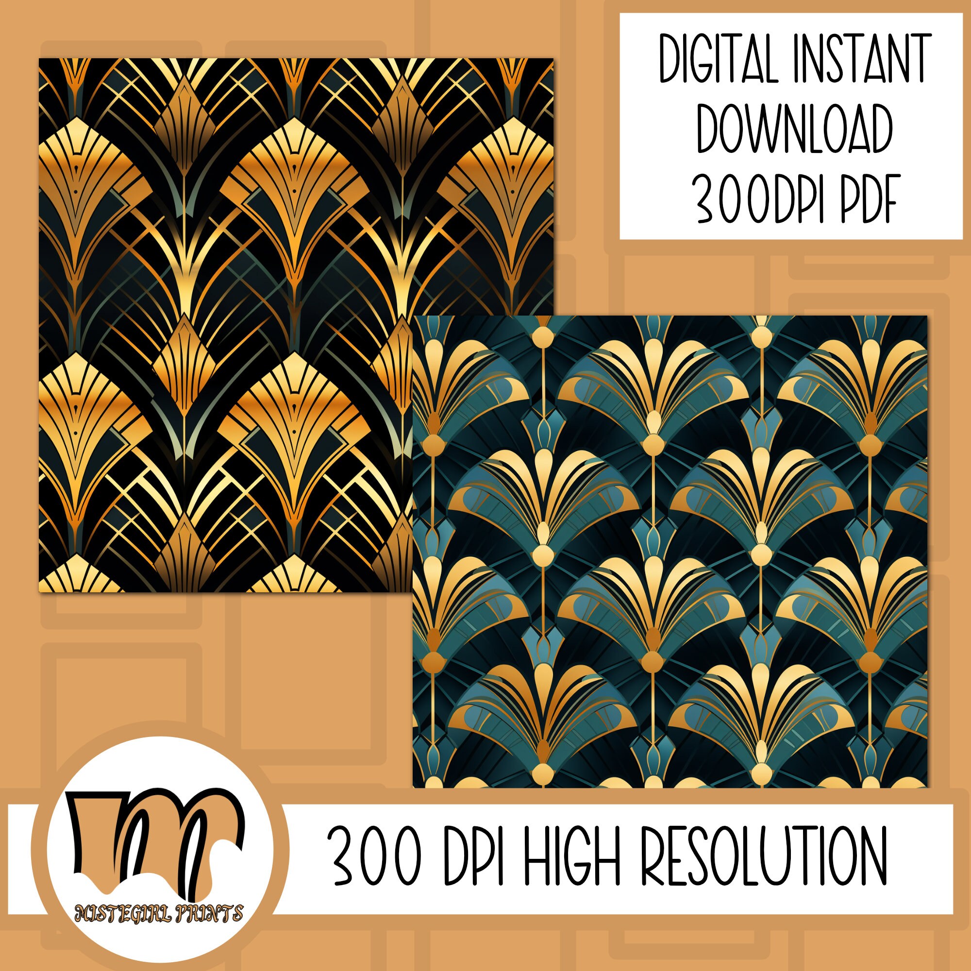 Art Deco Inspired Pattern Papers, Digital Paper, Art Deco Pattern ...
