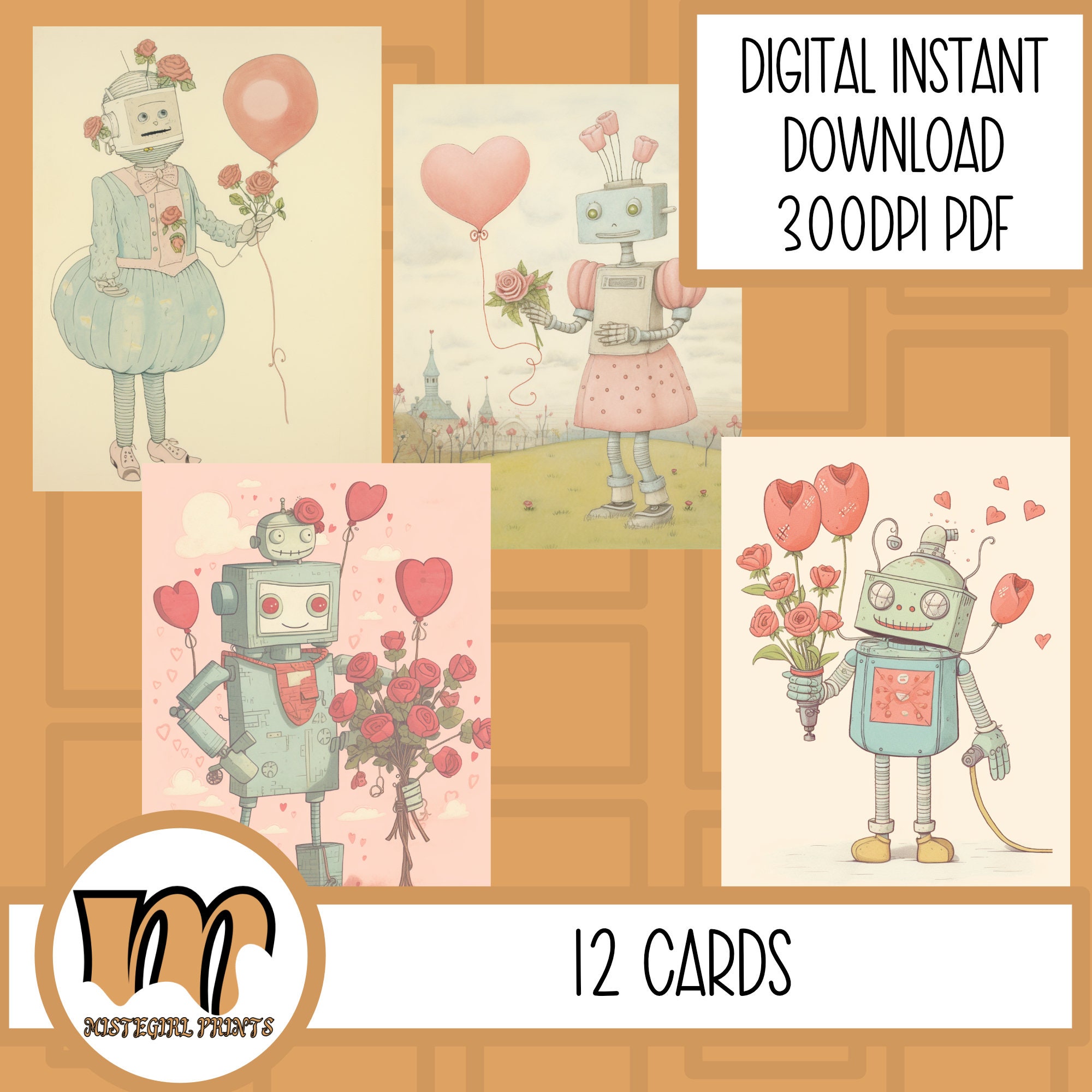 Vintage Robots Valentine Cards, ATC Cards, Junk Journal Ephemera ...