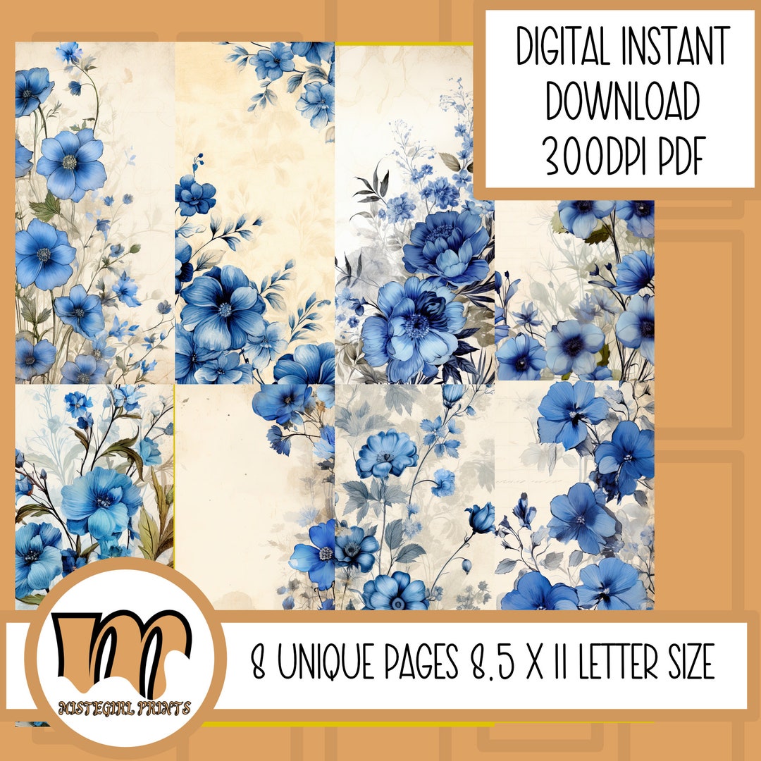 Junk Journal, Shabby, Blue, Papers, Collage Sheets, Vintage, Blue ...