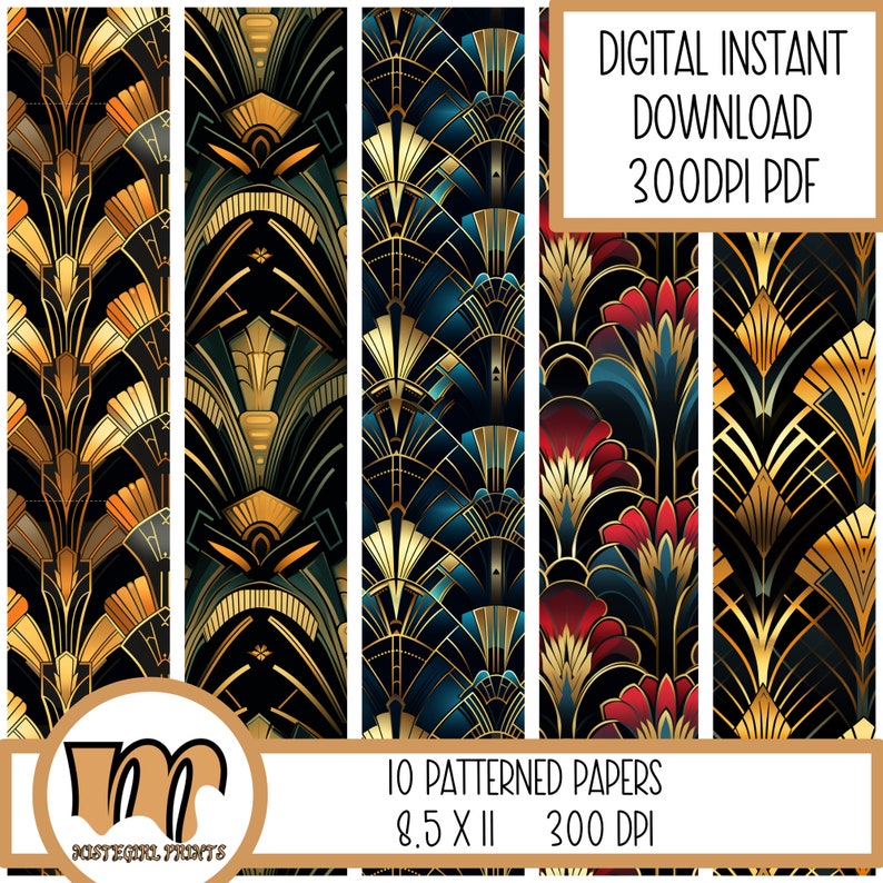 Art Deco Inspired Pattern Papers, Digital Paper, Art Deco Pattern ...