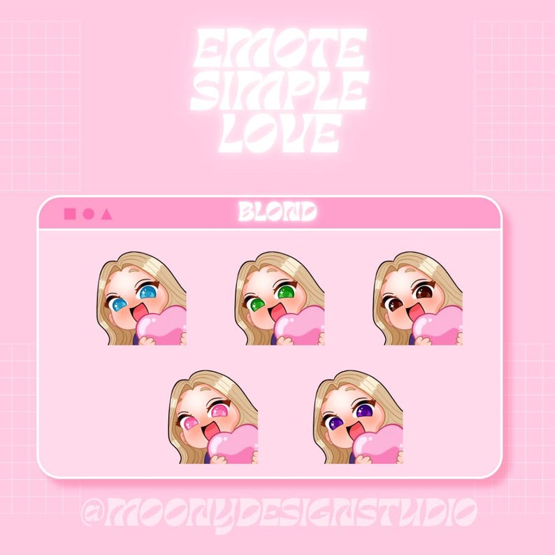 Cute Twitch Emote "simple Love" Blonde – 5 Eye Colors – Kawaii Love ...