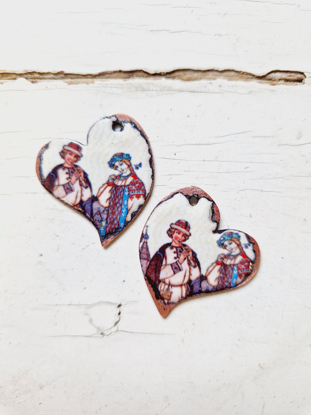 Artisan Rustic Enamel on Copper Hart Shaped Charms. Vintage Style ...