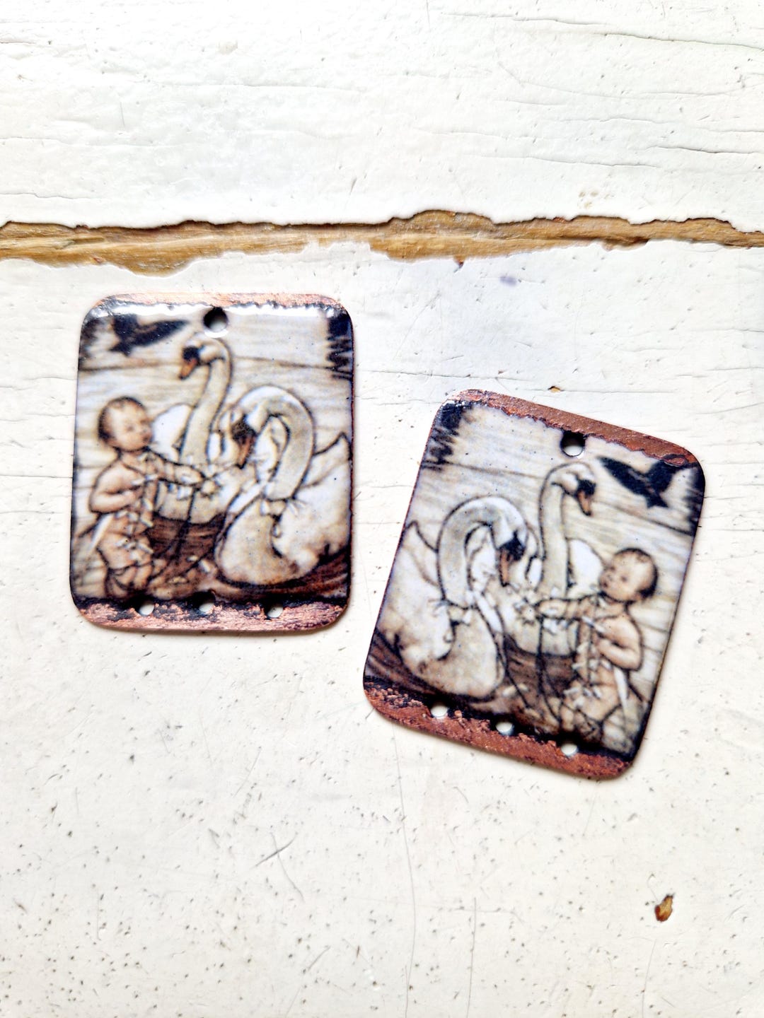 Artisan Rustic Enamel on Copper Charms. Vintage Style Enameled Charms ...