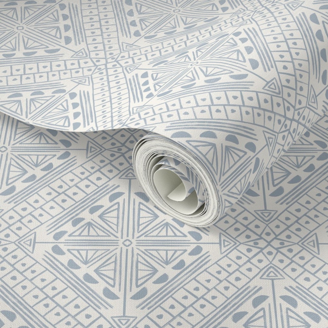 Geometric Tiles Wallpaper, Hand Drawn Tiles Patterned Wallpaper, Peel ...