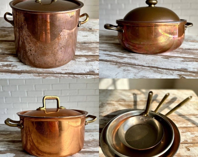 Set of 7 Vintage COPRAL and Other Copper Pans Pots and Skillets Made in ...