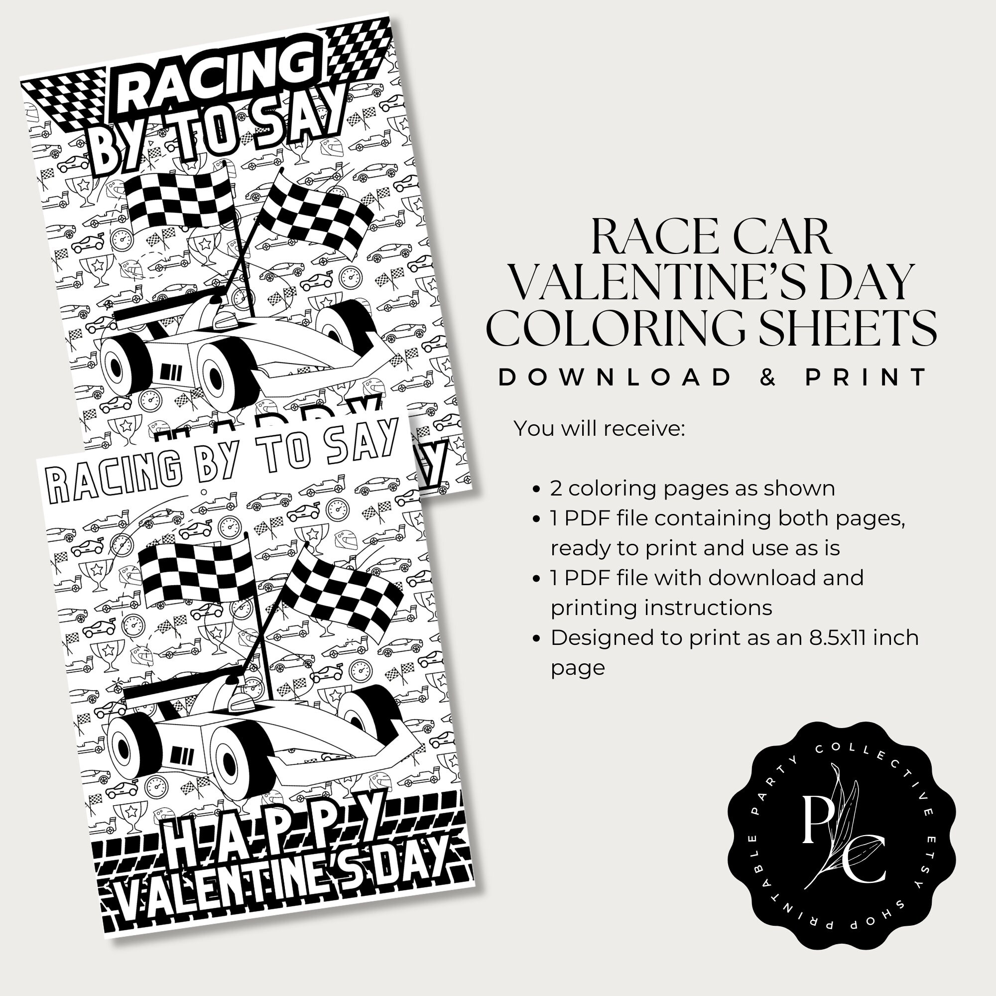 Valentine's Day Race Car Coloring Pages, Activity for Children Teens ...