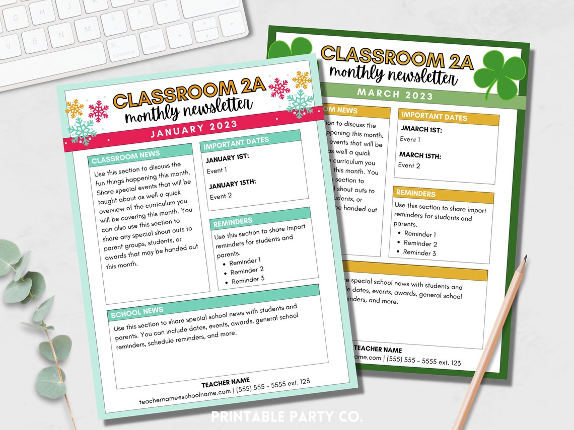 Yearly PTA PTO Newsletter Template Set Monthly Classroom - Etsy