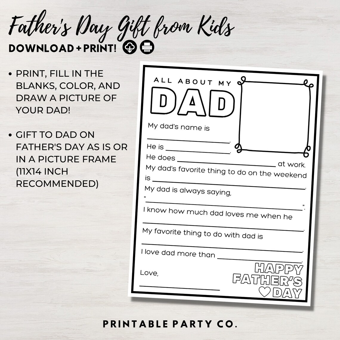 All About Dad Gift for Father's Day Printable Coloring - Etsy