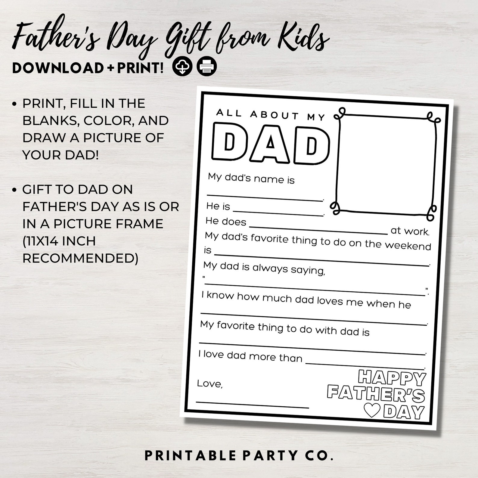 All About Dad Gift for Father's Day Printable Coloring Card for Kids ...