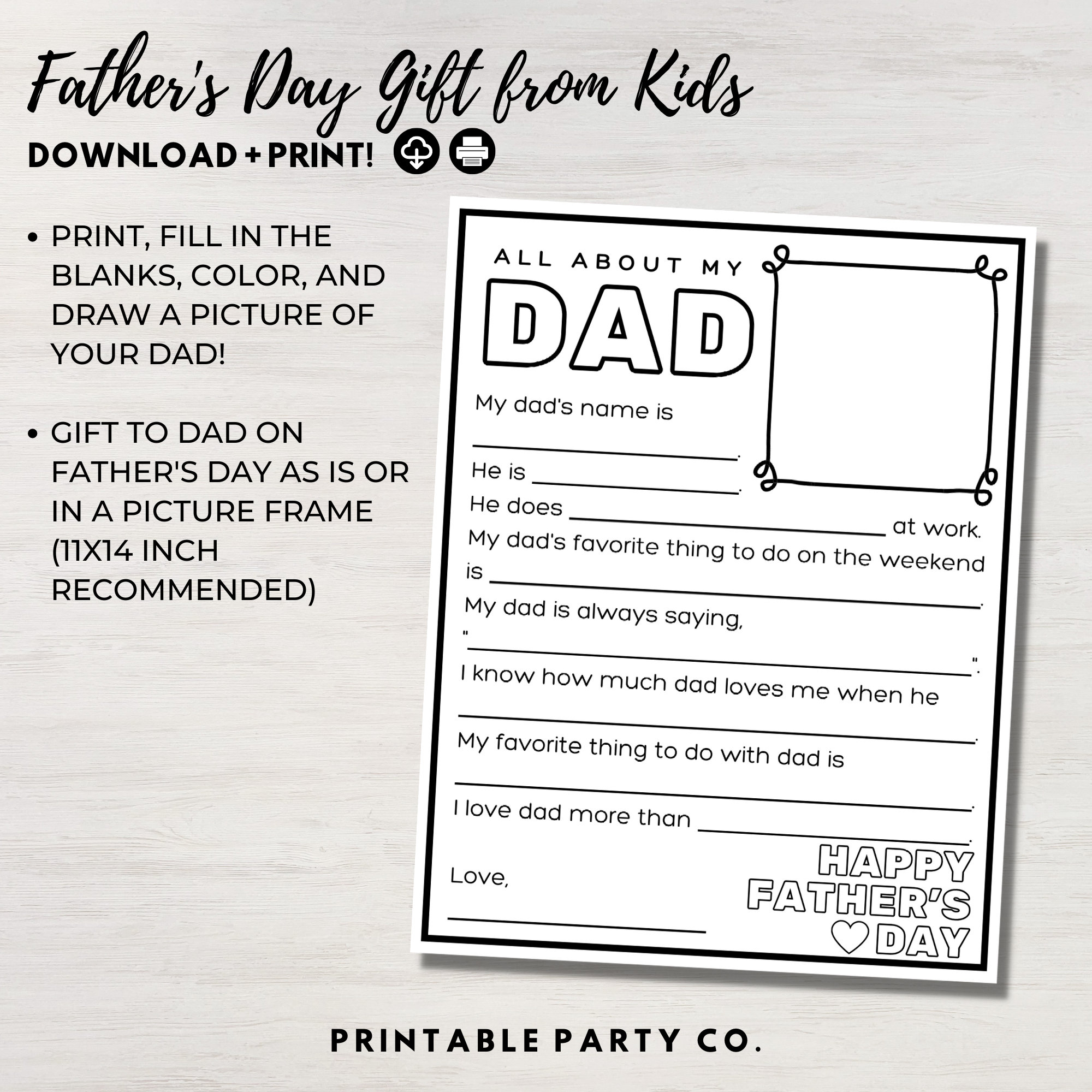 All About Dad Gift for Father's Day | Printable Coloring Card for Kids ...