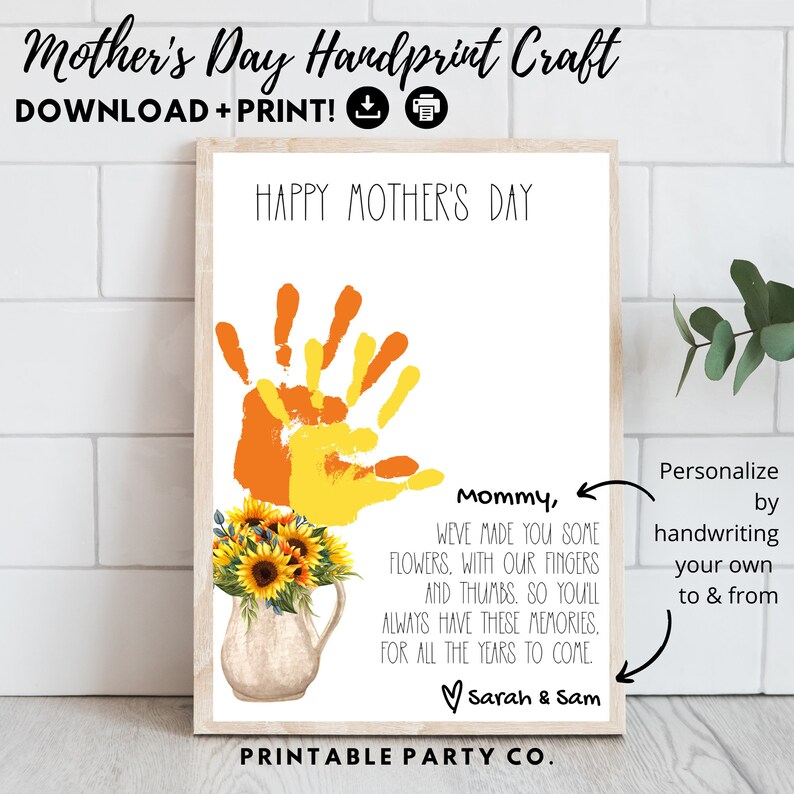 Grandma Handprint Art | Sunflower Mother's Day Craft From Kids ...
