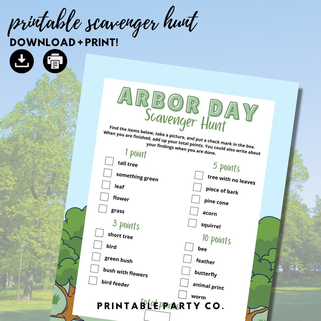 Arbor Day Scavenger Hunt Game Arbor Day Activity for Kids & - Etsy