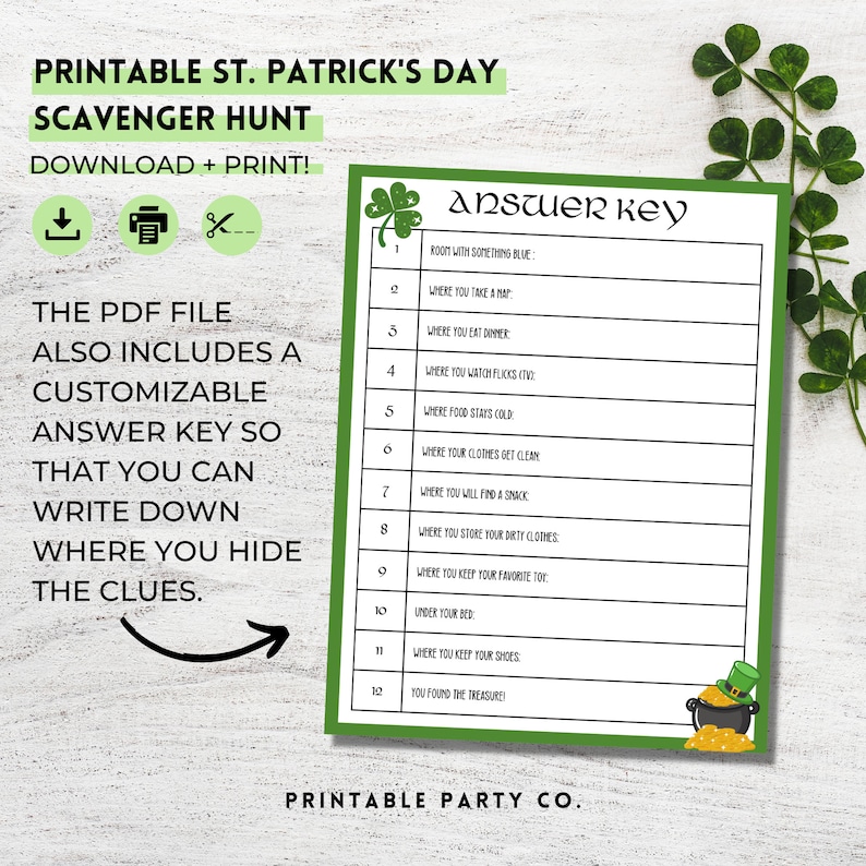 St Patrick Day Scavenger Hunt for Kids Leprechaun Scavenger Hunt Saint ...