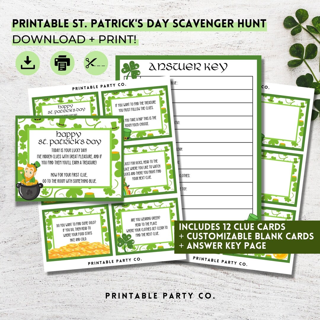 St Patrick Day Scavenger Hunt for Kids Leprechaun Scavenger - Etsy