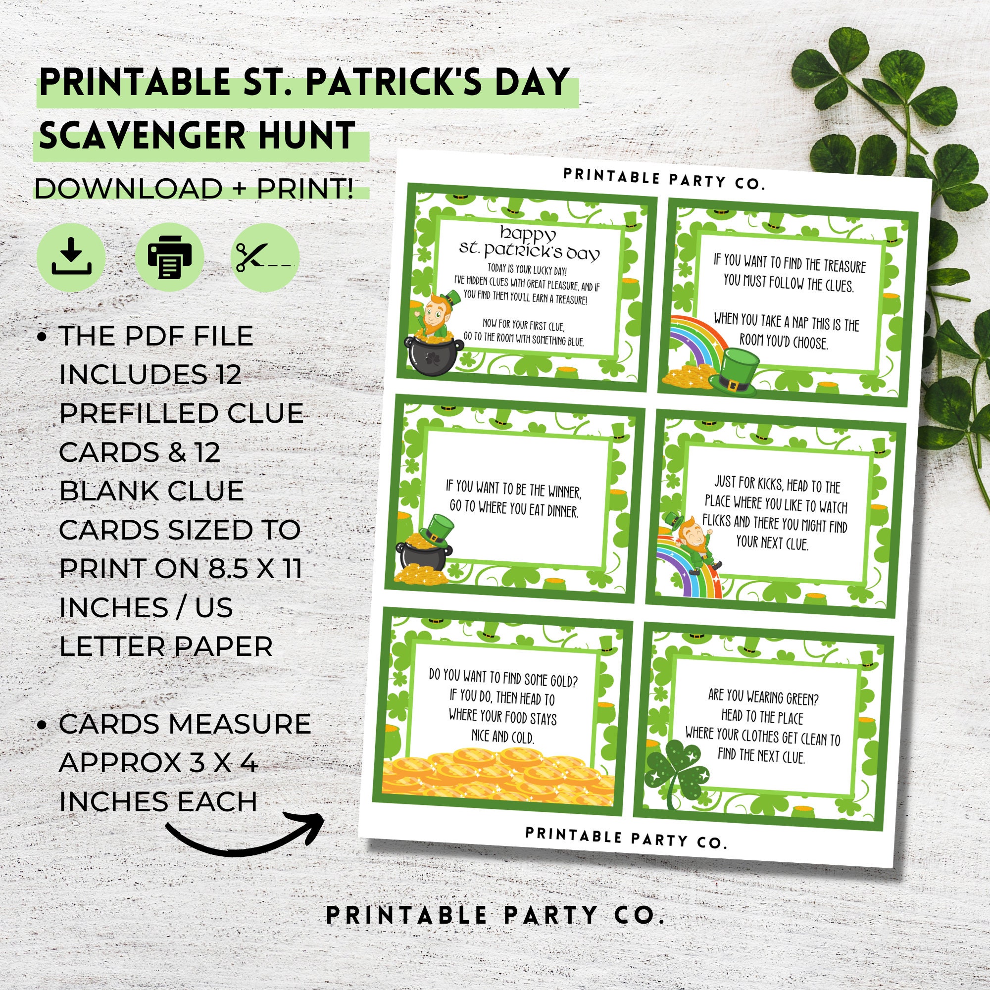 St Patrick Day Scavenger Hunt for Kids Leprechaun Scavenger Hunt Saint ...
